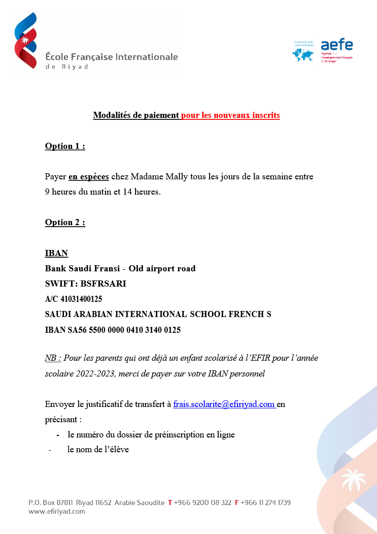 Inscription - Ecole Francaise internatioale de Riyad